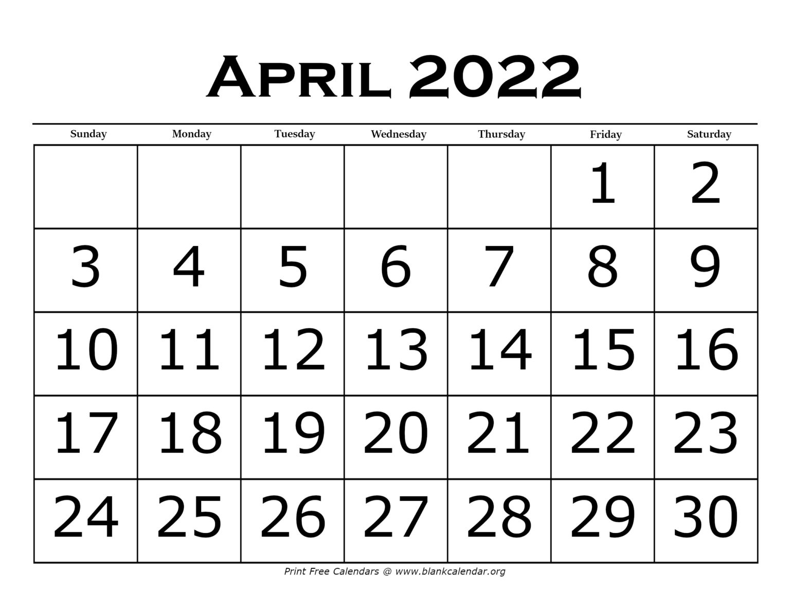 Printable April Calendars – Blank Calendar