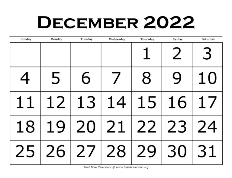 Printable December Calendars – Blank Calendar