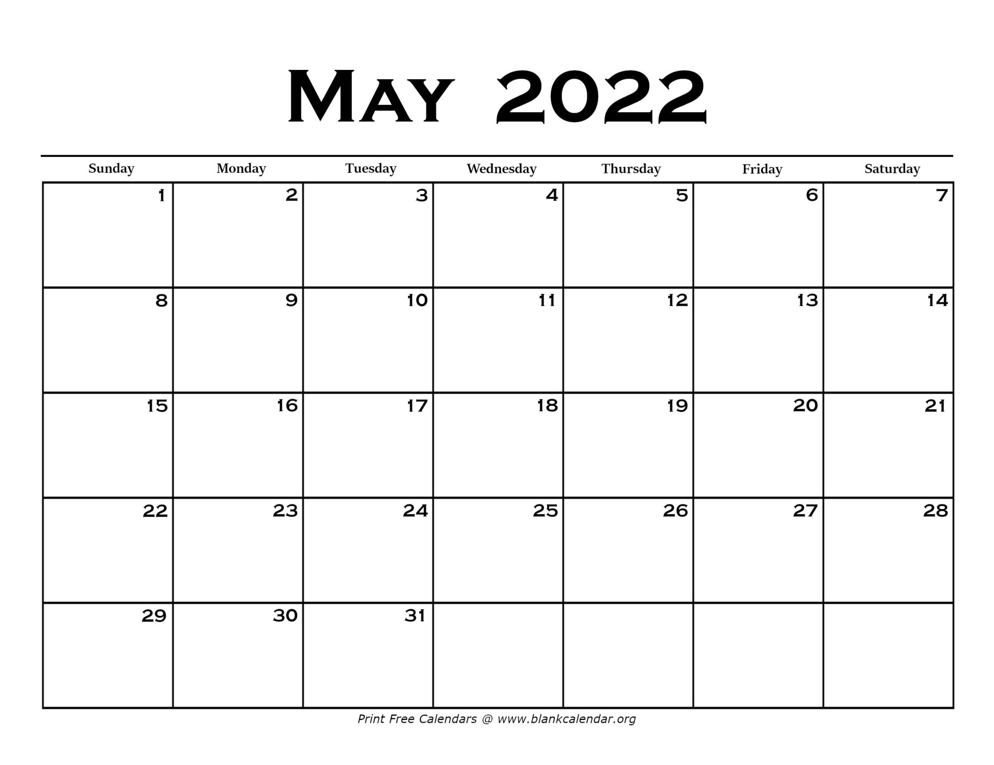 Printable May Calendars – Blank Calendar