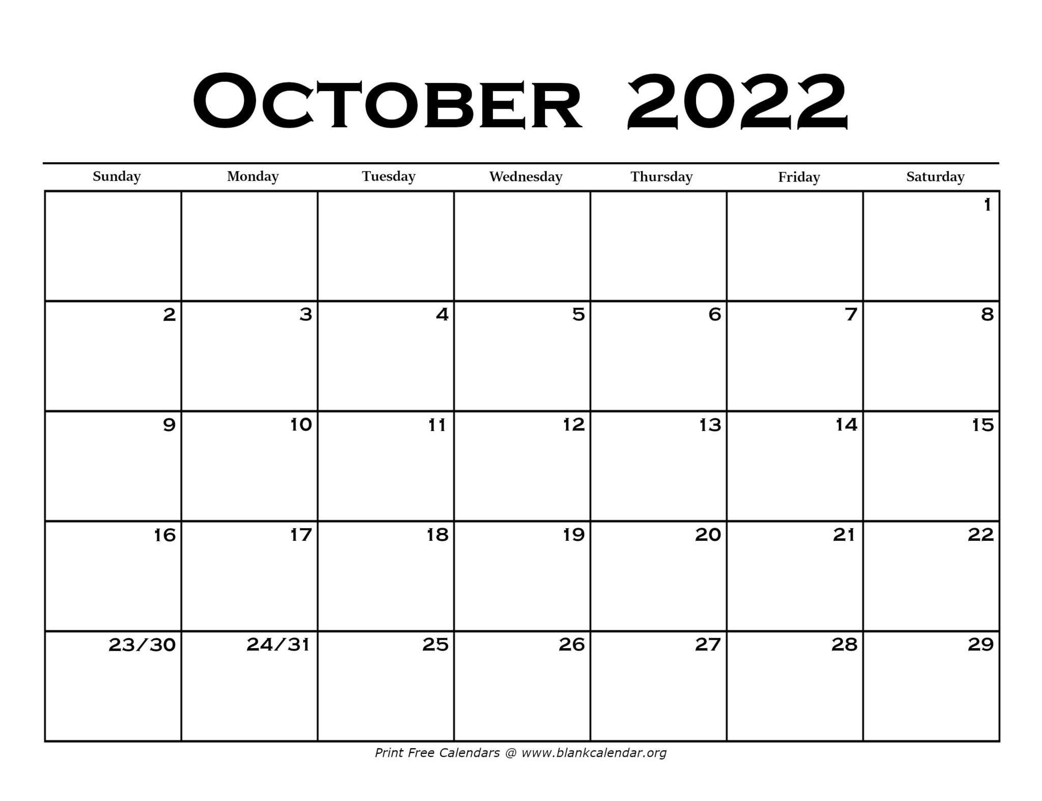 Printable October Calendars – Blank Calendar