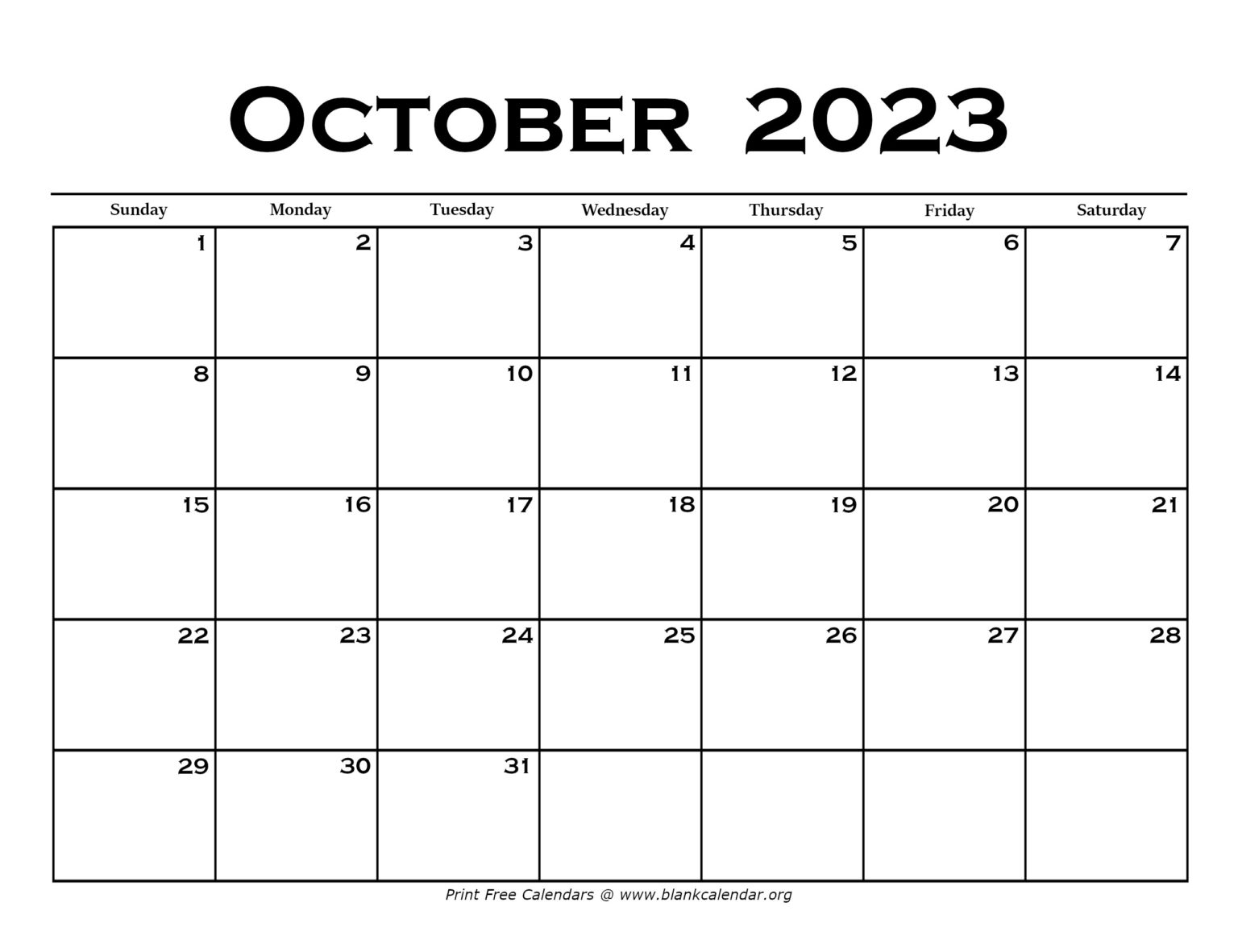 Printable October Calendars – Blank Calendar