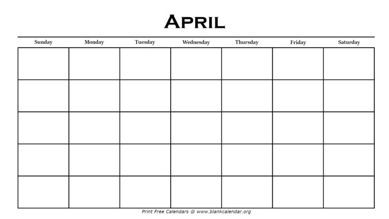 Printable April Calendars – Blank Calendar